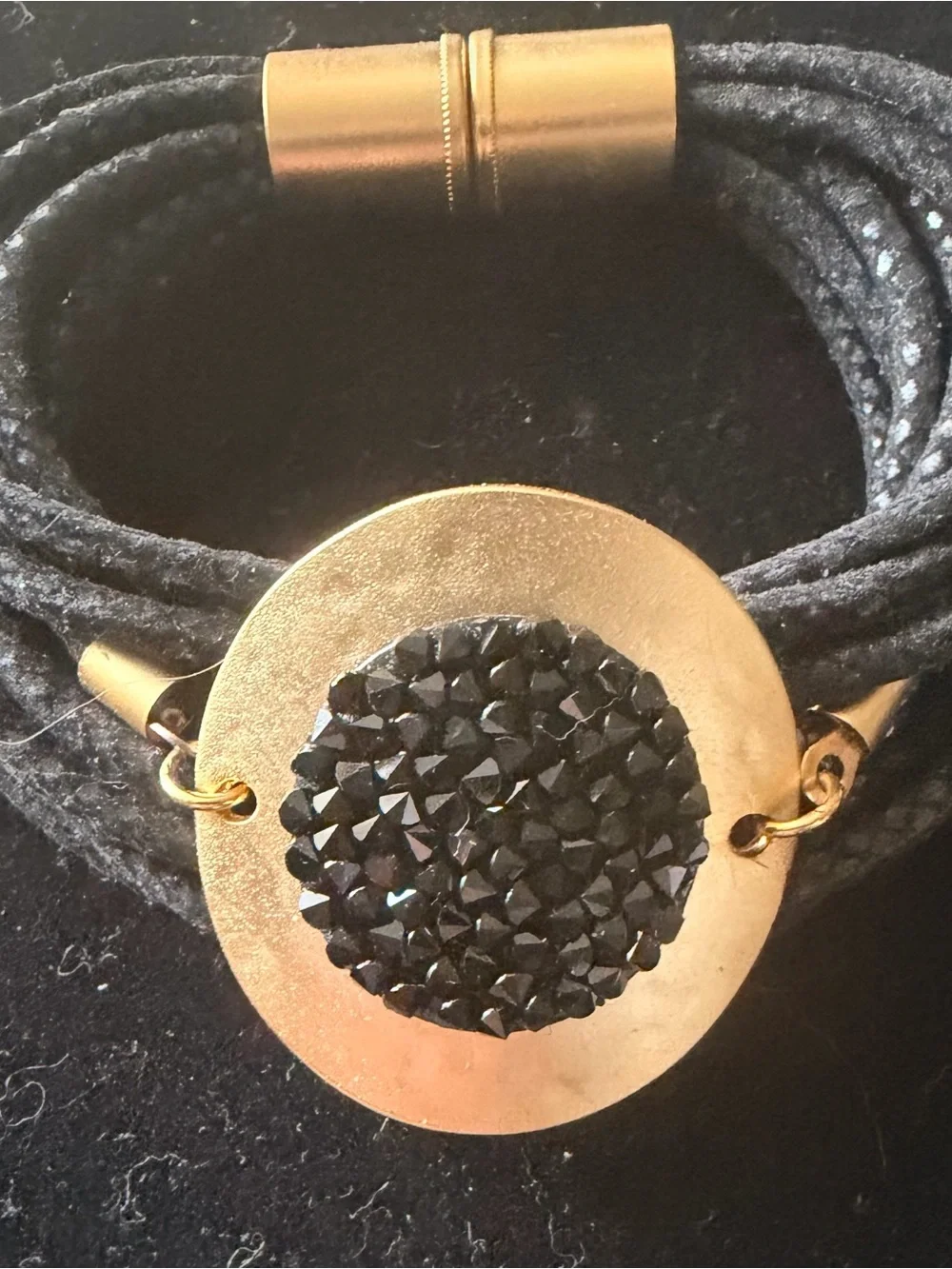 sharon vaizer | Jewelry | Vintage Gold Disc Bracelet With Black Crystal ...